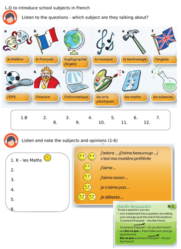 Studio 1 Module 2 Mon Collège Worksheets | Teaching Resources