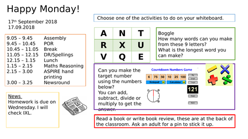Morning slides with morning boggle and countdown numbers (editable ...