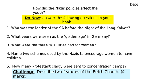 AQA GCSE History Nazi Youth Policies | Teaching Resources
