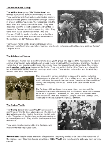 AQA GCSE Youth opposition to the Nazis | Teaching Resources