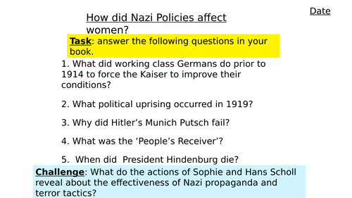 6 lessons - Life in Nazi Germany GCSE | Teaching Resources