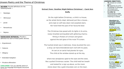Unseen Poetry A3 Sheet- Another Night Before Christmas | Teaching Resources