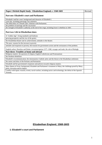 AQA GCSE History: Elizabethan England, c. 1568-1603 Revision Notes ...