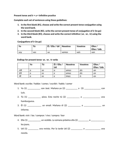 Ir a infinitive and present tense practice | Teaching Resources