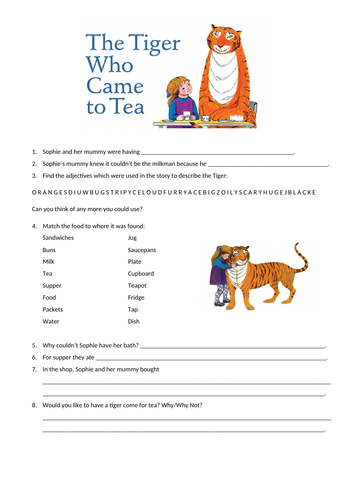 The Tiger Who Came to Tea Comprehension | Teaching Resources