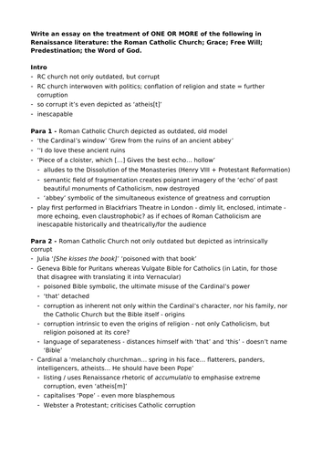 Bundle: The Duchess of Malfi Essay Plans | Teaching Resources