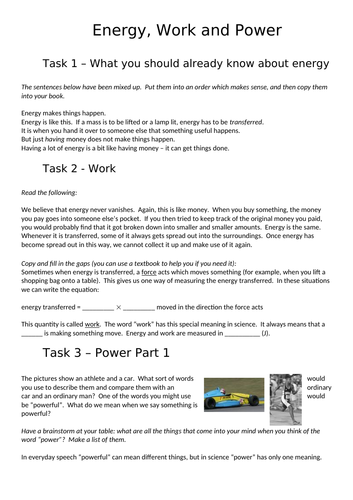Energy, Work and Power | Teaching Resources