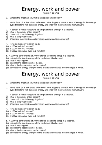 Energy, Work and Power | Teaching Resources