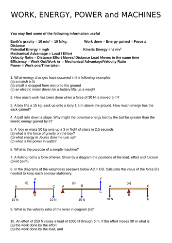 Energy, Work and Power | Teaching Resources