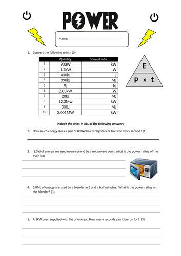 Energy, Work and Power | Teaching Resources