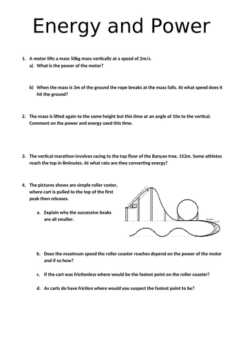 Energy, Work and Power | Teaching Resources