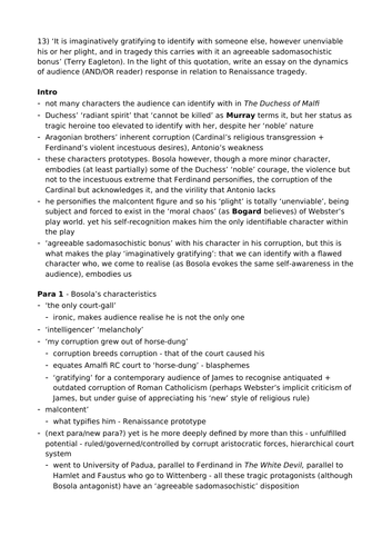 Bundle: The Duchess of Malfi Essay Plans | Teaching Resources