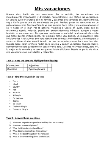 GCSE Spanish - Series of lessons on holidays | Teaching Resources
