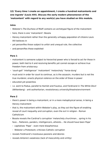 Bundle: The Duchess of Malfi Essay Plans | Teaching Resources