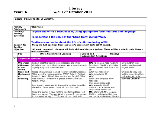 Year 6 Cross Curricular Literacy History World War 2 English | Teaching ...