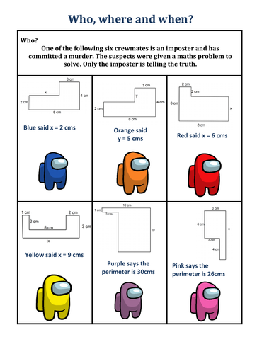 Among US themed Maths Murder Mystery-Perimeter of Shapes | Teaching ...