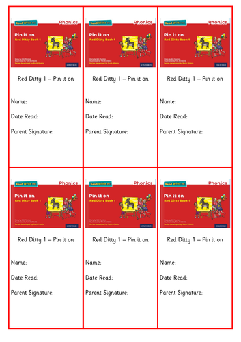 Red Ditty RWI Book Marks - All standard books | Teaching Resources