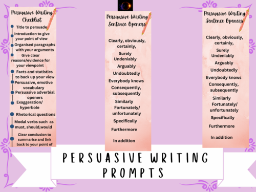Persuasive Writing Prompts and free poster Printable Checklists x30 ...