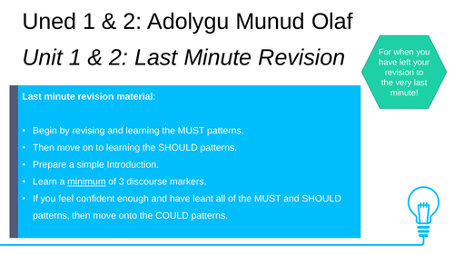 Last Minute Mini Revision Book - Unit 1 and 2 ( Welsh Second Language ...
