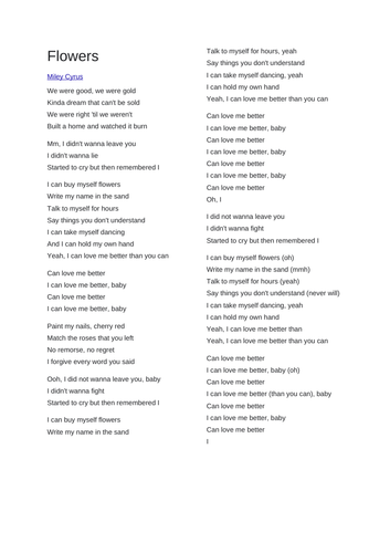 Unseen poetry - Flowers (Miley Cyrus) | Teaching Resources