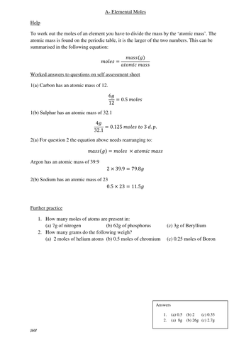 Mole Calculations (Higher) | Teaching Resources