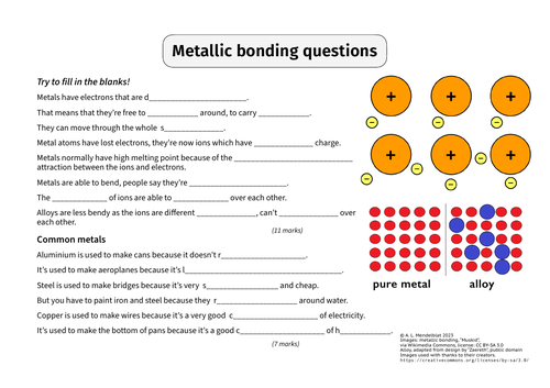 Metallic bonding combined lesson plan: presentation, worksheets, notes ...