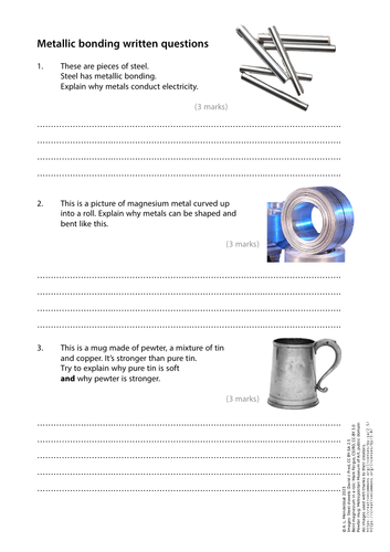 Metallic bonding combined lesson plan: presentation, worksheets, notes ...