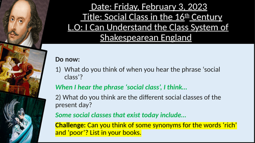 Intro to Shakespeare: Class in Elizabethan England | Teaching Resources