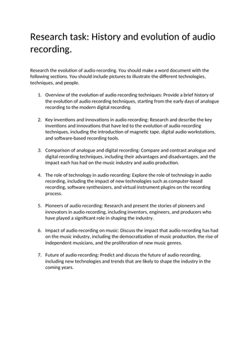 Music Research Task - Development of Recording Techniques with Writing ...