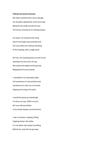 Teaching English: Poetry Unit - Seamus Heaney's 'Follower' | Teaching ...