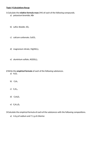 Relative Formula Mass and Empirical Formulae | Teaching Resources