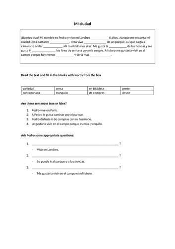 Spanish GCSE - Home town (exam practice) | Teaching Resources