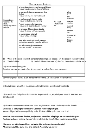 Mes vacances de rêve GCSE French worksheet | Teaching Resources