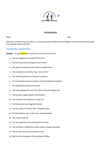 Personification - suitable for year 6 and year 7 low ability | Teaching ...