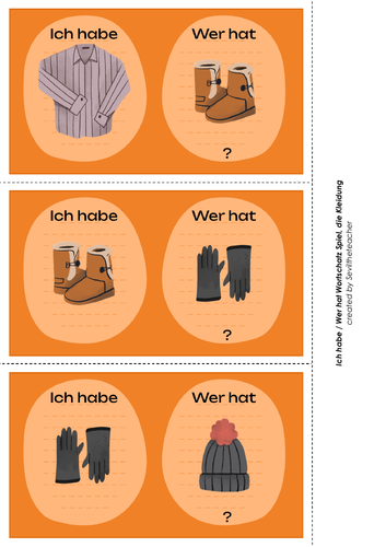 Kleidung, Ich habe / Wer hat Wortschatz Spiel | Teaching Resources