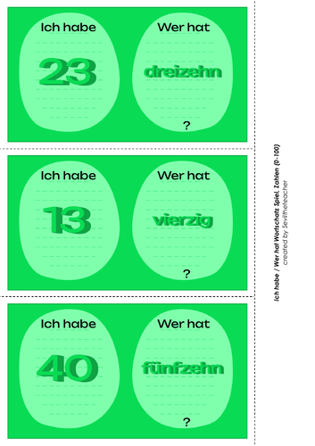 Zahlen (0-100), Ich habe / Wer hat Spiel | Teaching Resources