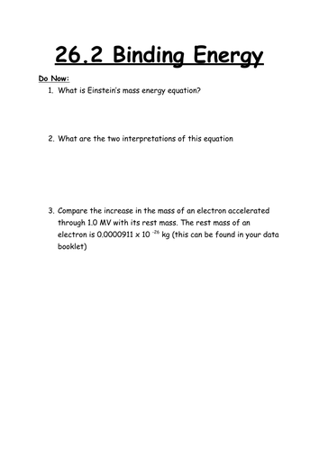 Binding Energy per Nucleon Full Lesson | Teaching Resources