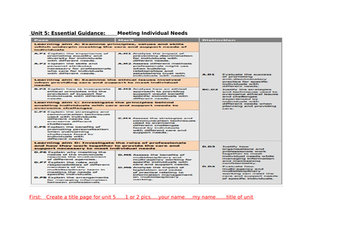 Unit 5 Meeting Individual Care and Support Needs (DISTINCTION ...
