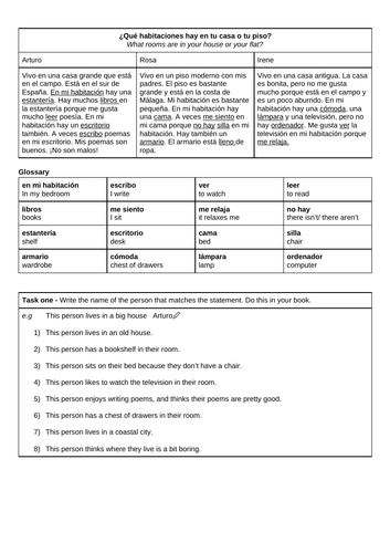 Year 7 Spanish ¿Cómo es tu casa o tu piso? Narrow Reading with ...