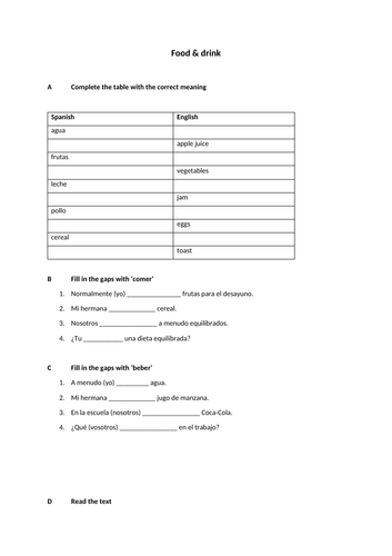 Spanish GCSE Food and drink review | Teaching Resources