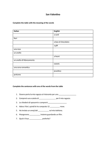 Italian GCSE Valentine's Day | Teaching Resources