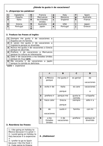 Holidays Present / Future Spanish KS3 (3 worksheets) | Teaching Resources