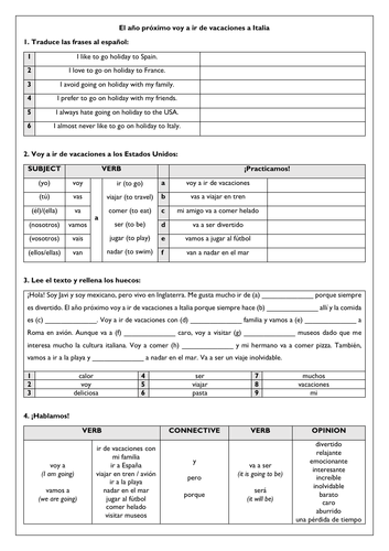 Holidays Present / Future Spanish KS3 (3 worksheets) | Teaching Resources