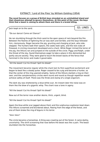 AQA GCSE English Language P1 Q4 Revision- Lord of the Flies | Teaching ...