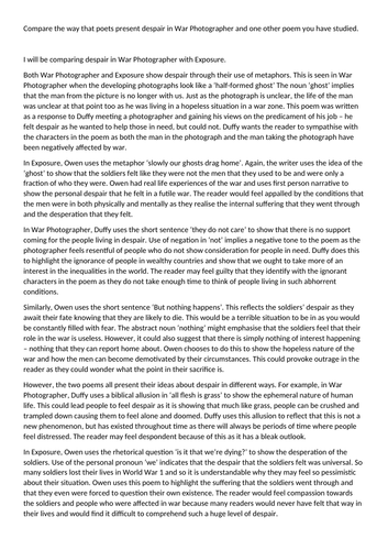 Model Answer - AQA Literature Power & Conflict Poetry Comparison ...