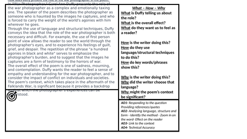 War Photographer by Duffy Sequence | Teaching Resources