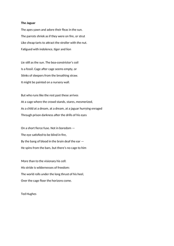 Teaching English: Poetry - Ted Hughes' 'The Jaguar' | Teaching Resources