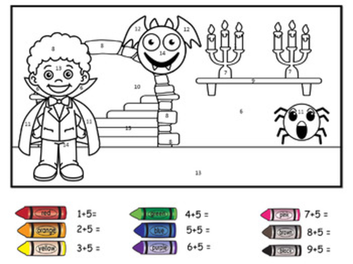 Addition to 20 -Halloween Themed Colour by Number- | Teaching Resources