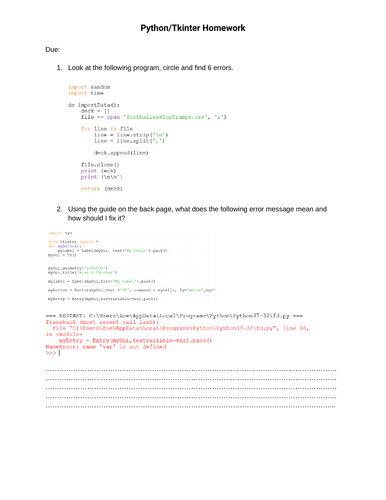 SOW Python GUI - Using Tkinter | Teaching Resources