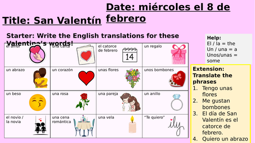 El día de San Valentín Spanish Valentine's Lesson | Teaching Resources